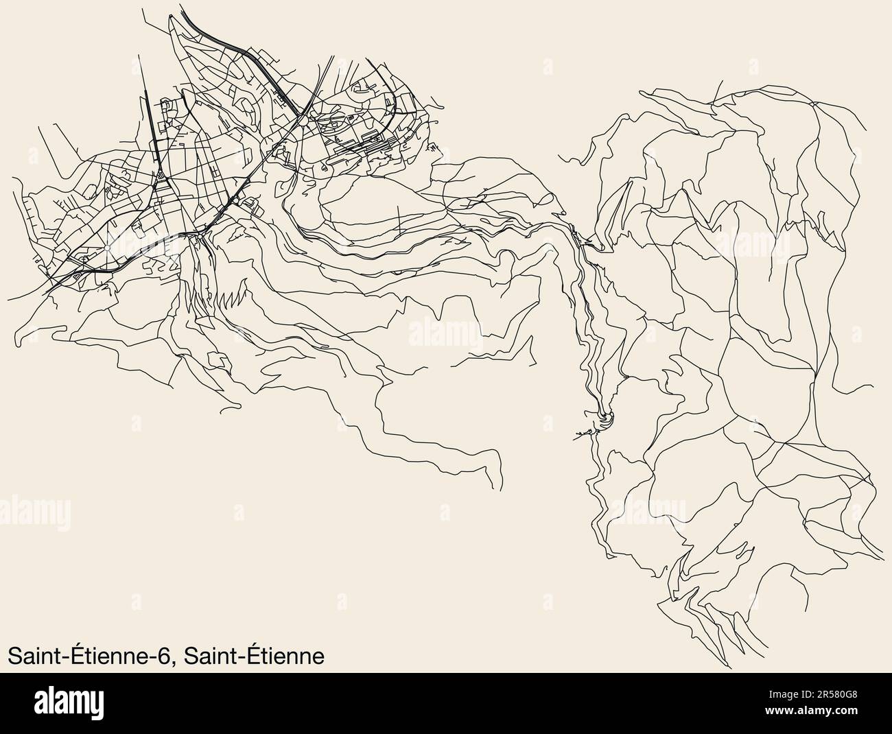 Street roads map of the SAINT-ÉTIENNE-6 CANTON, SAINT-ÉTIENNE Stock ...