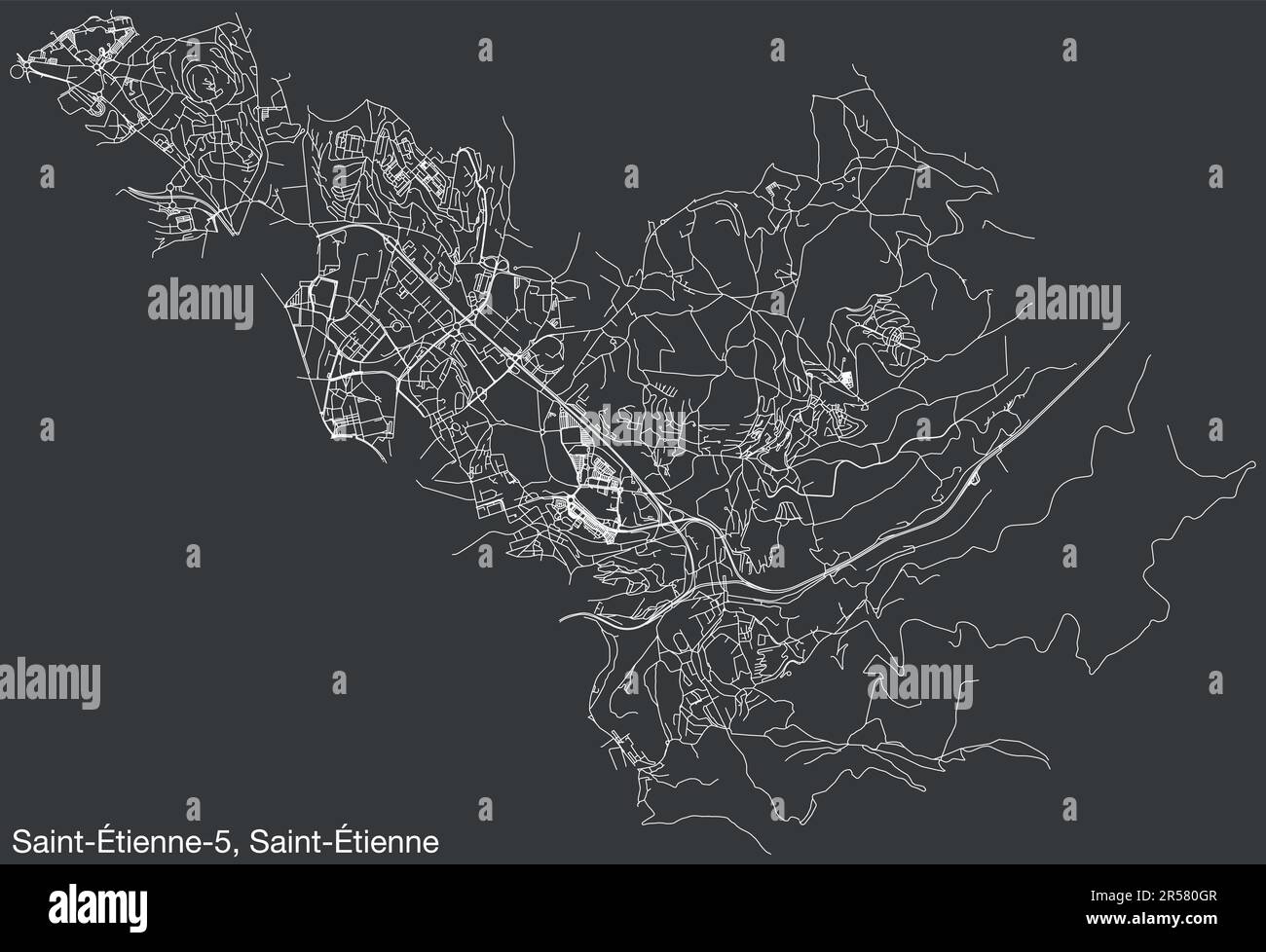 Street roads map of the SAINT-ÉTIENNE-5 CANTON, SAINT-ÉTIENNE Stock ...