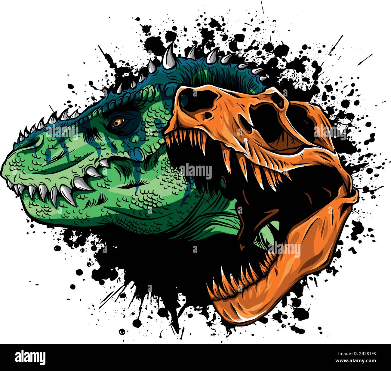 vector illustration of Tyrannosaurus rex with skull Stock Vector Image & Art - Alamy