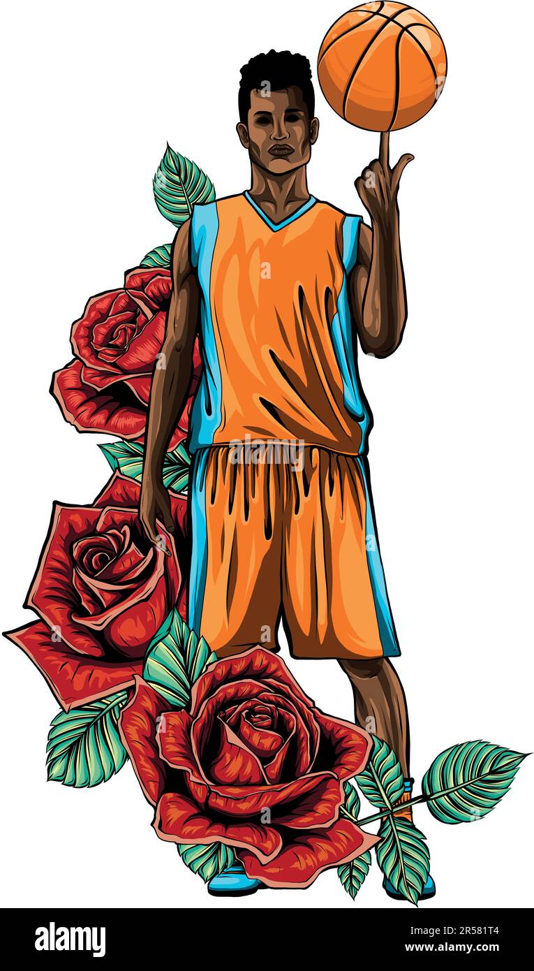 vector illustration of a basketball player with a basketball ball and ...