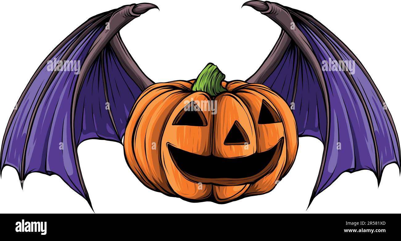 vector illustration of Pumpkin head with Bat wing Stock Vector Image ...