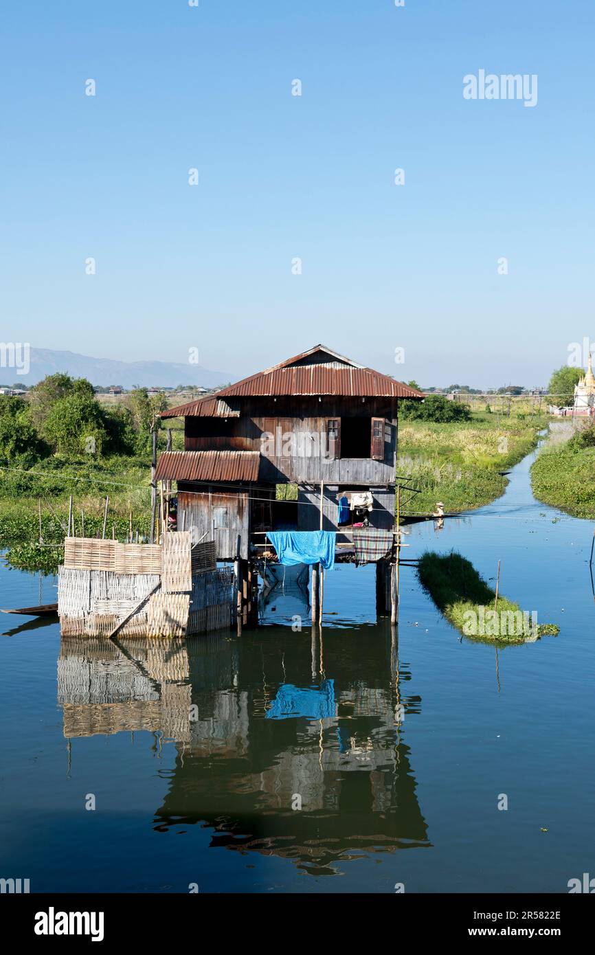 Myanmar. Inle lake. Traditional house on stilts Stock Photo - Alamy