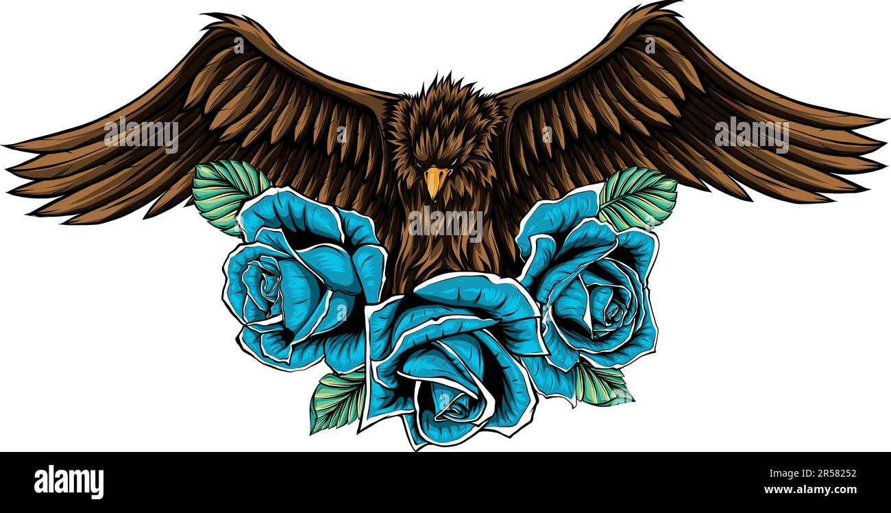 vector illustraion of eagle with flower roses Stock Vector Image & Art ...