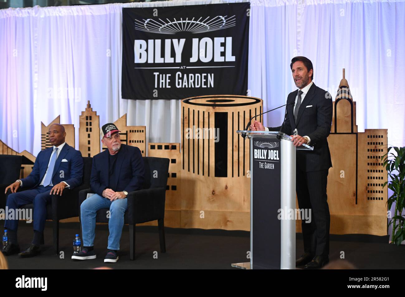 Mayor Eric Adams, Billy Joel and Henrik Lundqvist make an announcement ...
