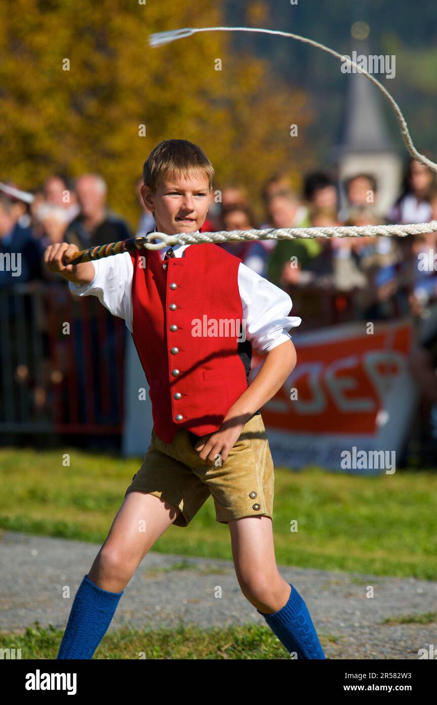 Trachtler at traditional Schnalzer competition in Saalfelden im Pinzgau ...