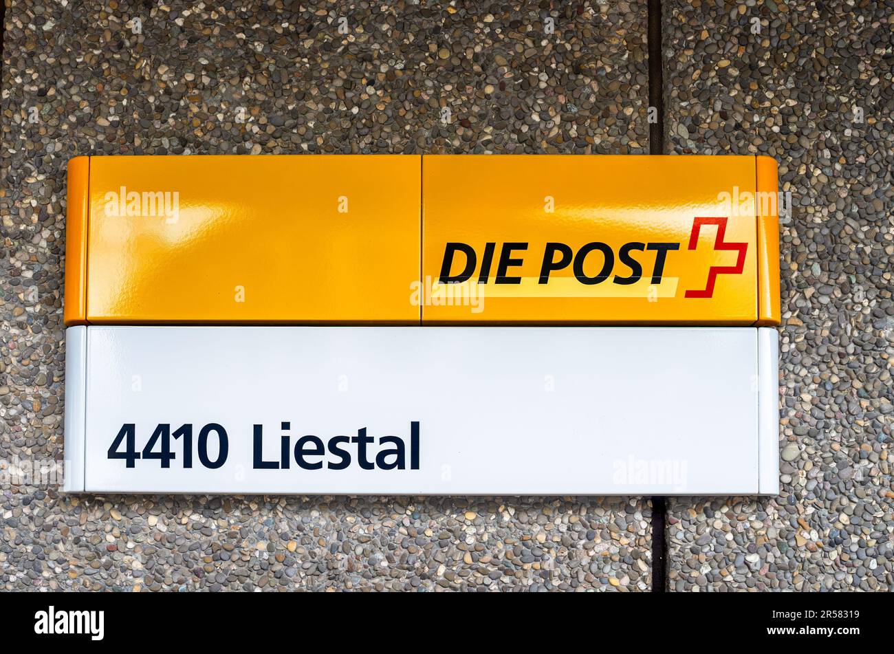Liestal, Switzerland - May 10, 2023: Signboard of the Swiss Post branch ...