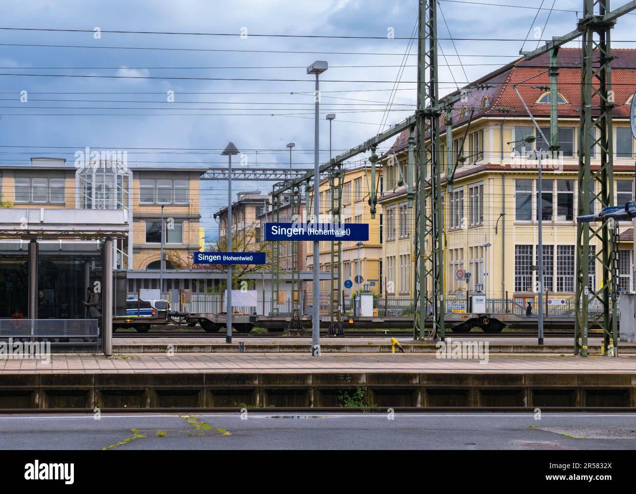 Singen, Germany - May 1, 2023: Railway station and industrial buildings ...