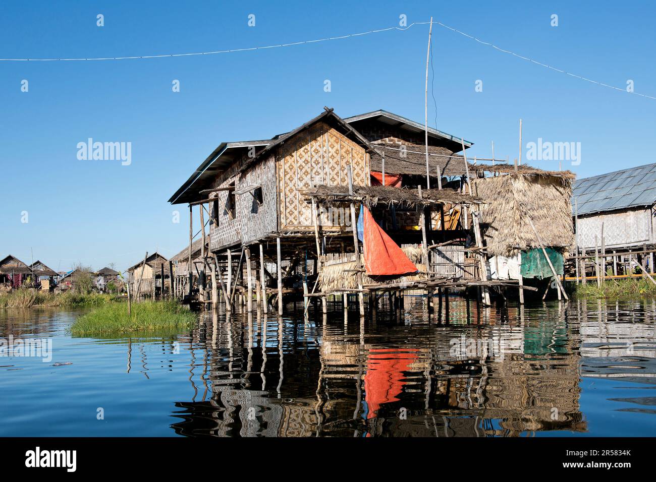 Myanmar. Inle lake. Traditional house on stilts Stock Photo - Alamy