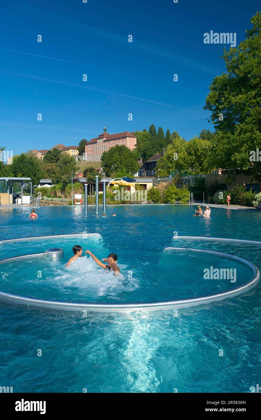 Outdoor pool in Meersburg, Lake Constance, Baden-Wuerttemberg, Germany ...