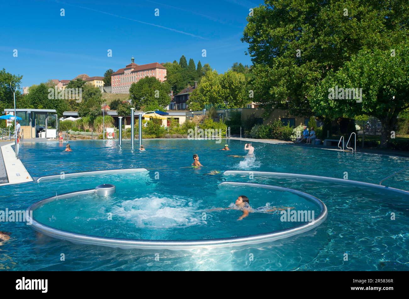 Outdoor pool in Meersburg, Lake Constance, Baden-Wuerttemberg, Germany ...
