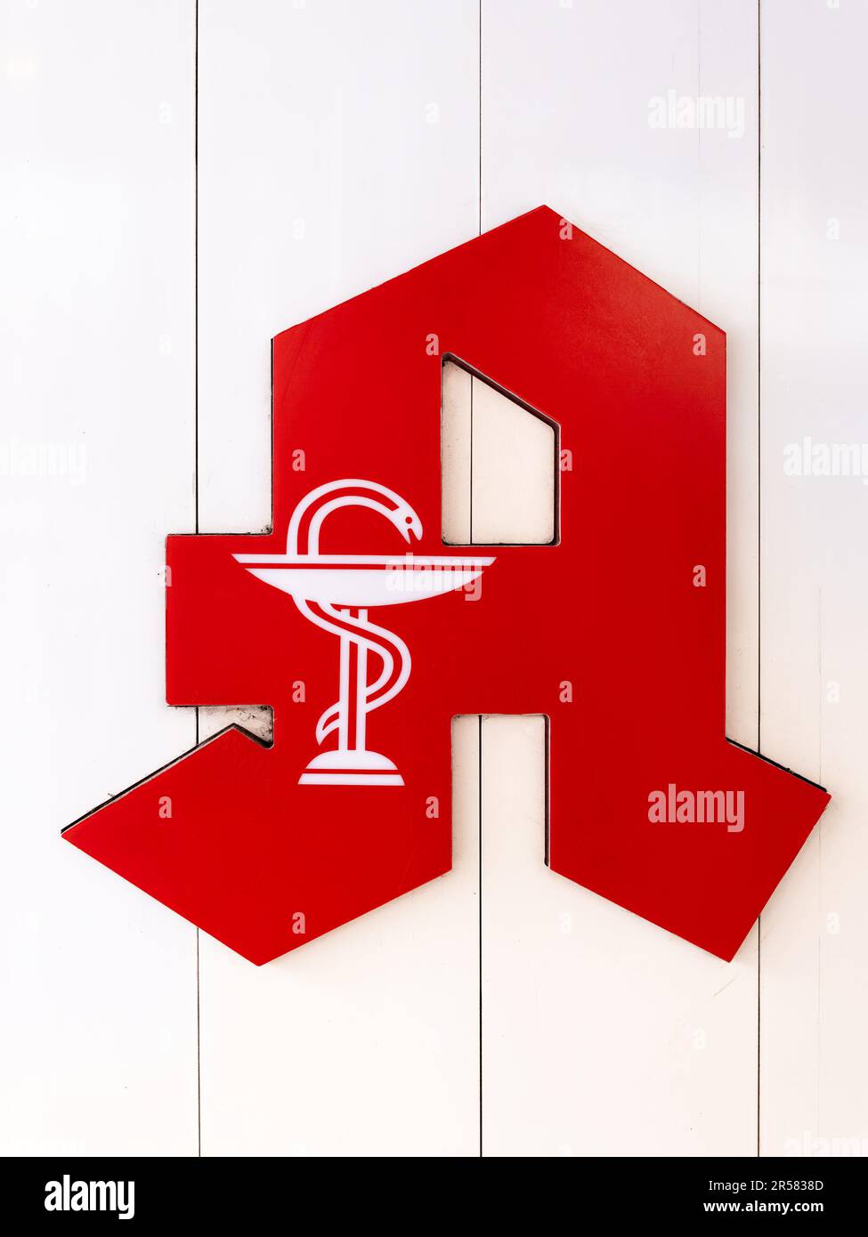 Singen, Germany - May 1, 2023: The red pharmacy A is the identification ...