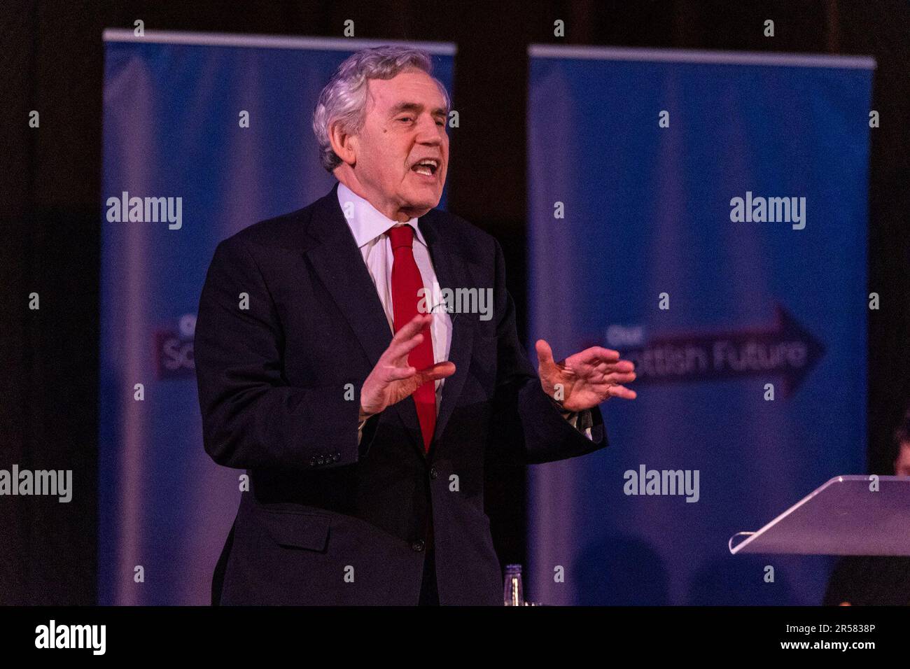 Edinburgh, United Kingdom. 01 June, 2023 Pictured: Rt. Hon Gordon Brown speaking at the rally ...