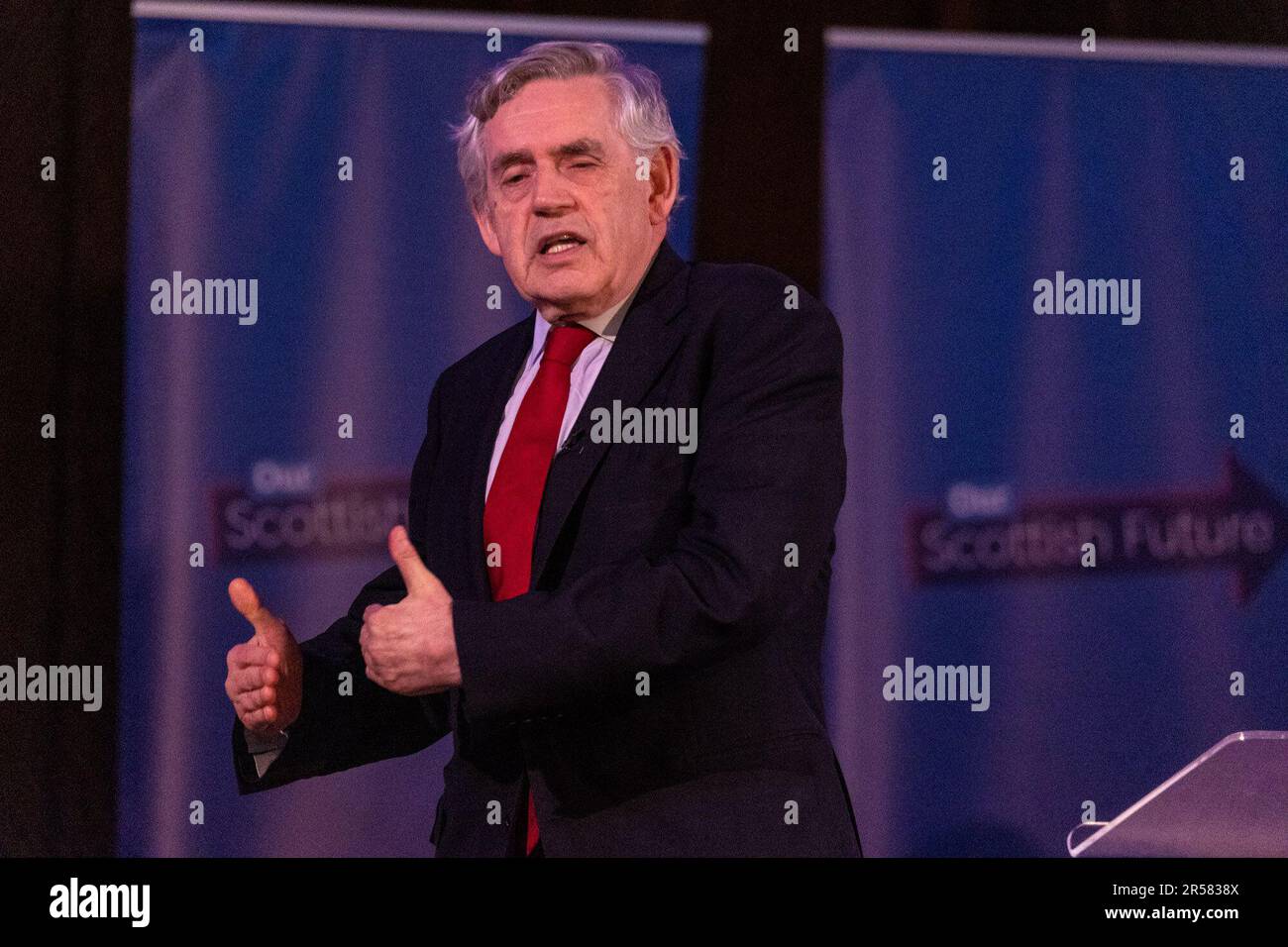 Edinburgh, United Kingdom. 01 June, 2023 Pictured: Rt. Hon Gordon Brown speaking at the rally ...