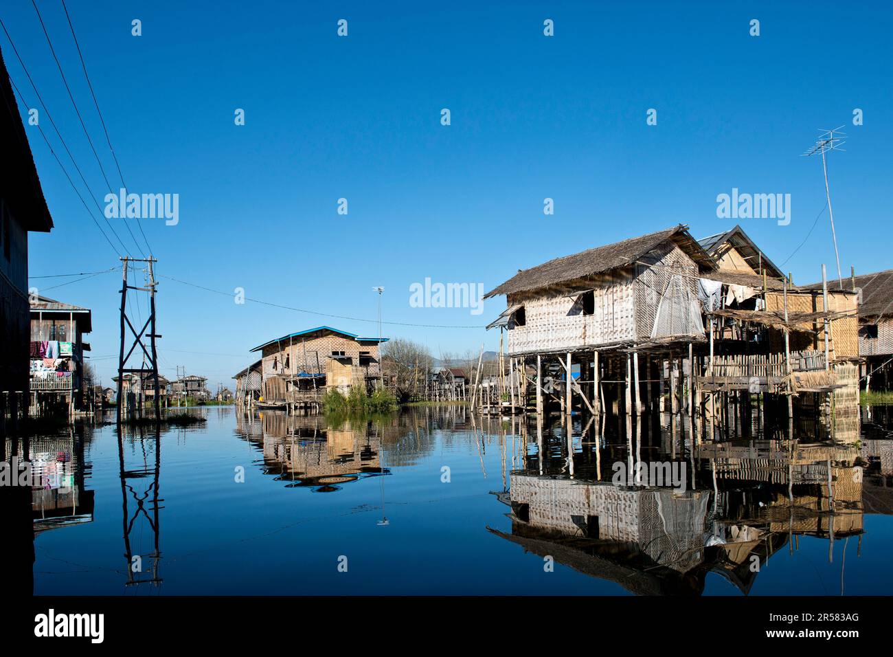 Myanmar. Inle lake. Traditional house on stilts Stock Photo - Alamy