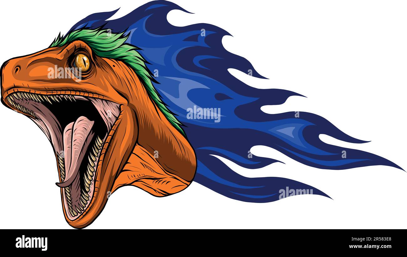 vector illustration of Velociraptor head with flames Stock Vector Image ...