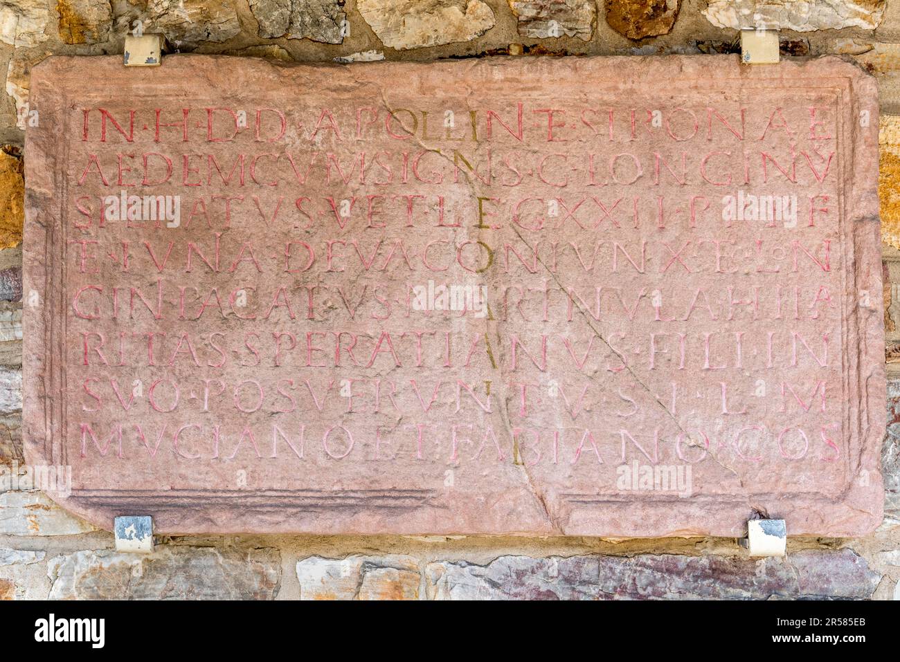 Stone, tablet with inscription from a temple, Roman fort Saalburg ...