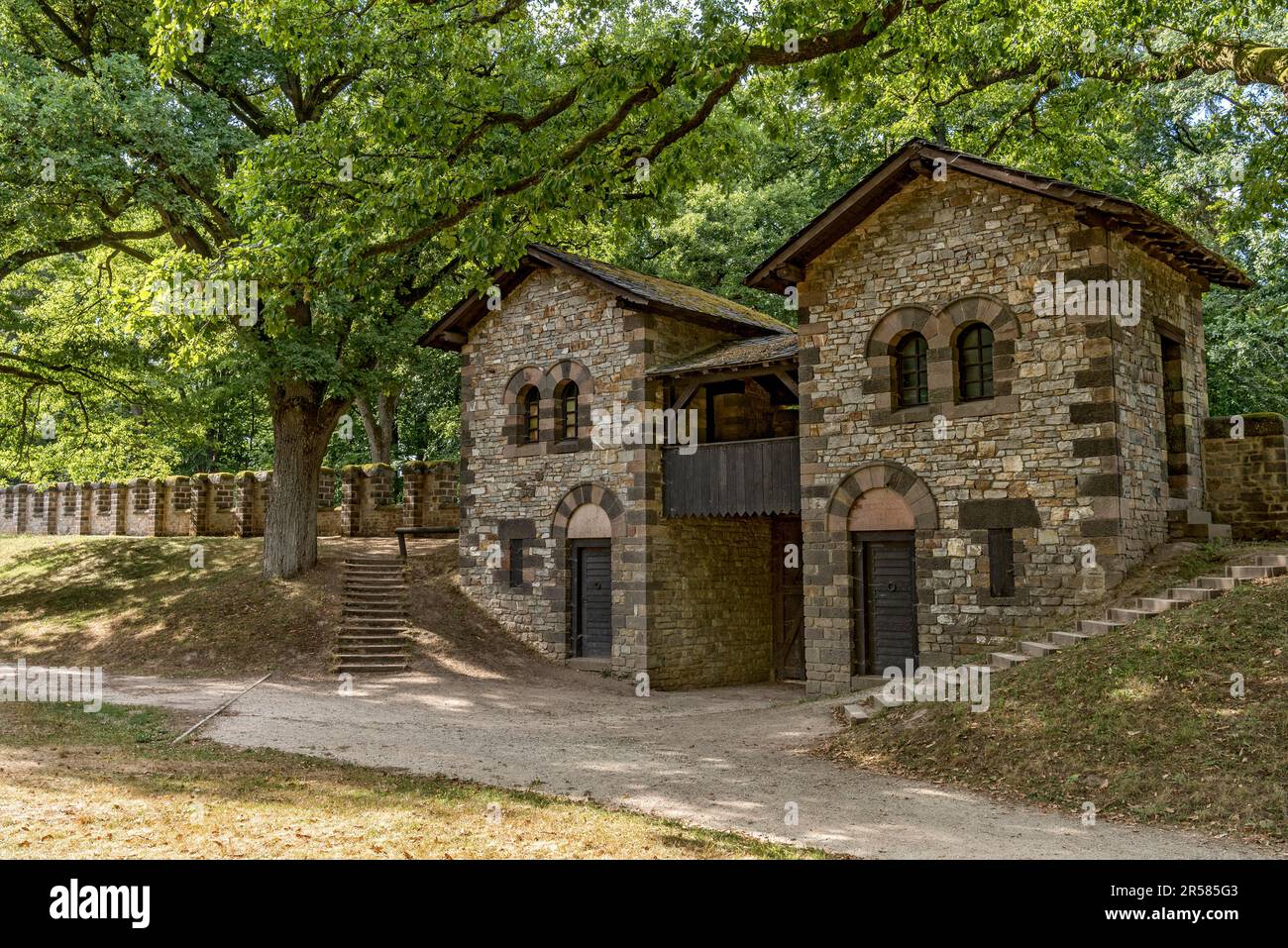 Retentura with the Porta Decumana, south gate under oak trees (Quercus ...