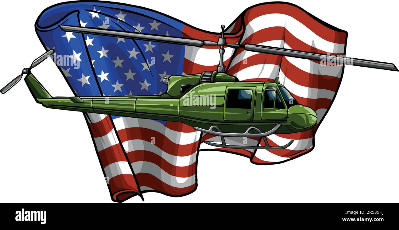 vector illustration of Helicopter with the flag of United States Stock ...
