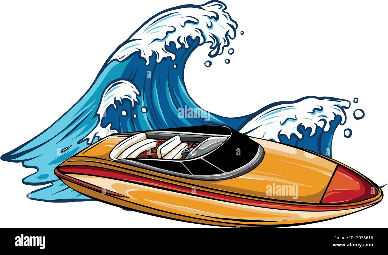 vector illustration of sea boat with wave water Stock Vector Image ...