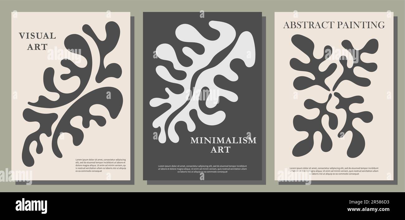 A set of paintings of abstract fine art. A minimalist design layout for ...