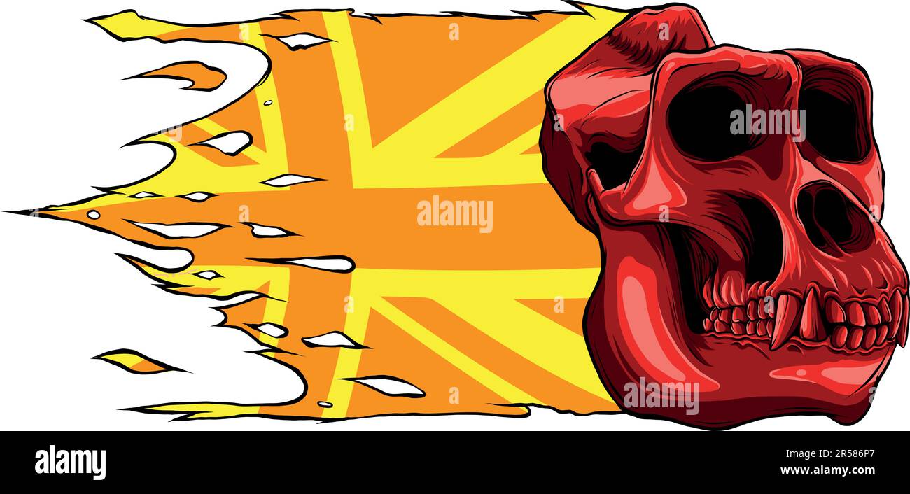 vector illustration of monkey skull with united kingdom flag Stock ...