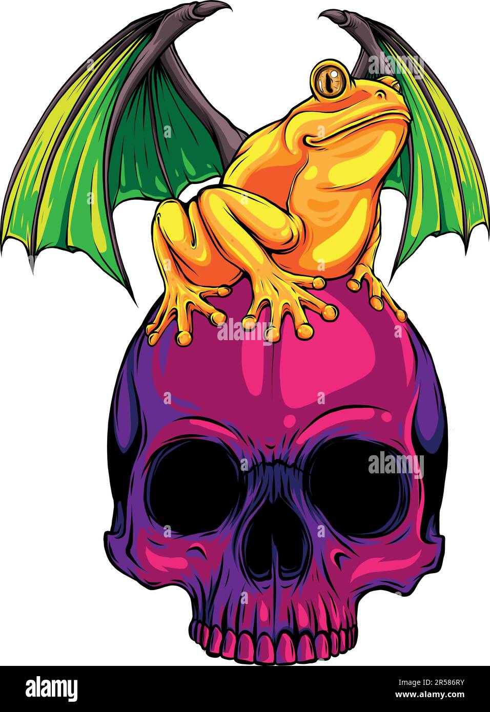 vector illustration skull with frog on white background. digital hand ...