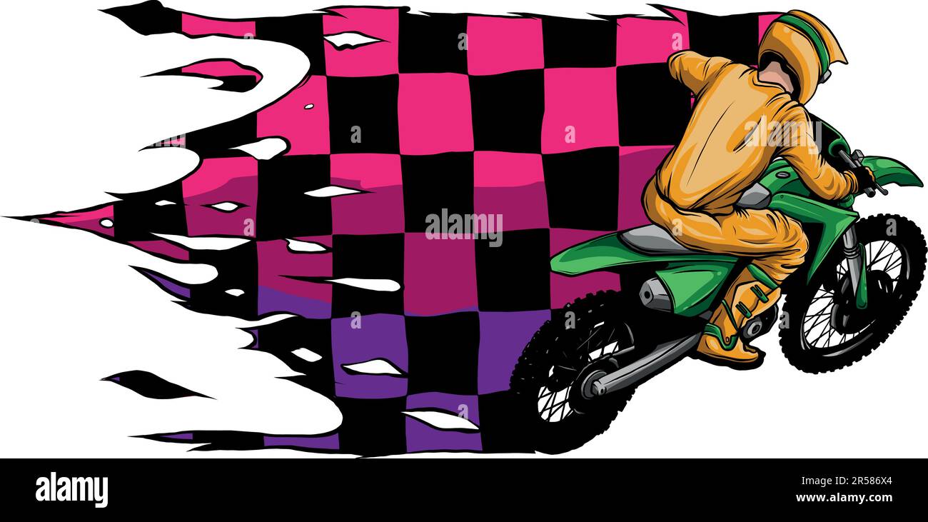 vector illustration of motocross with race flag Stock Vector Image ...