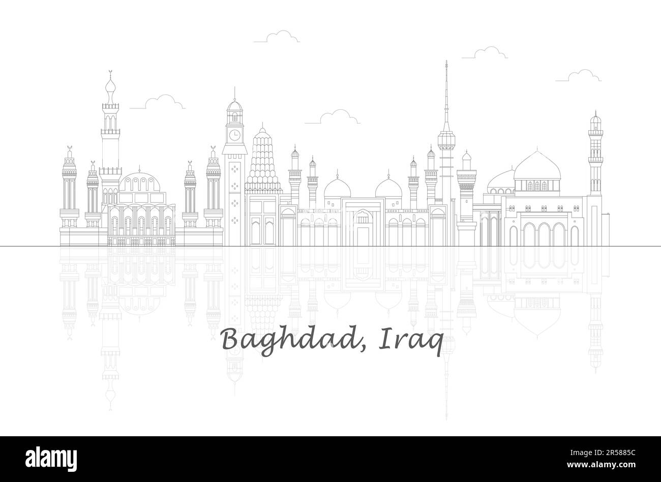 Outline Skyline panorama of city of Baghdad, Iraq - vector illustration ...