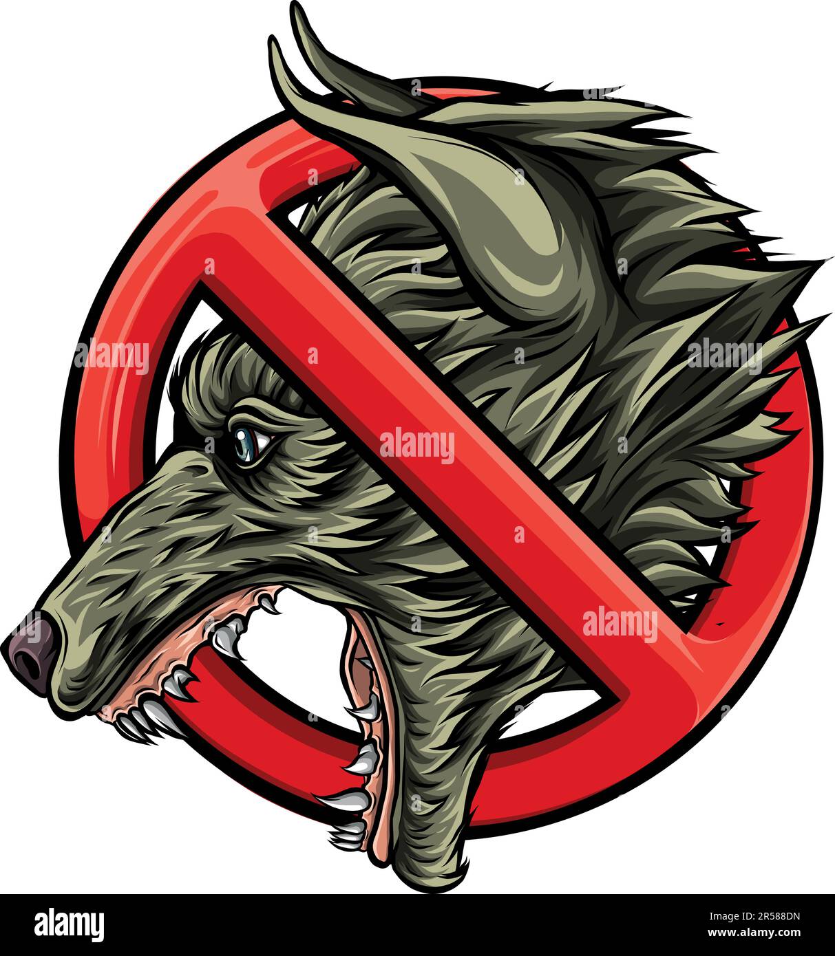 Wolf in prohibiting sign. Emblem, silhouette of a predator Stock Vector ...