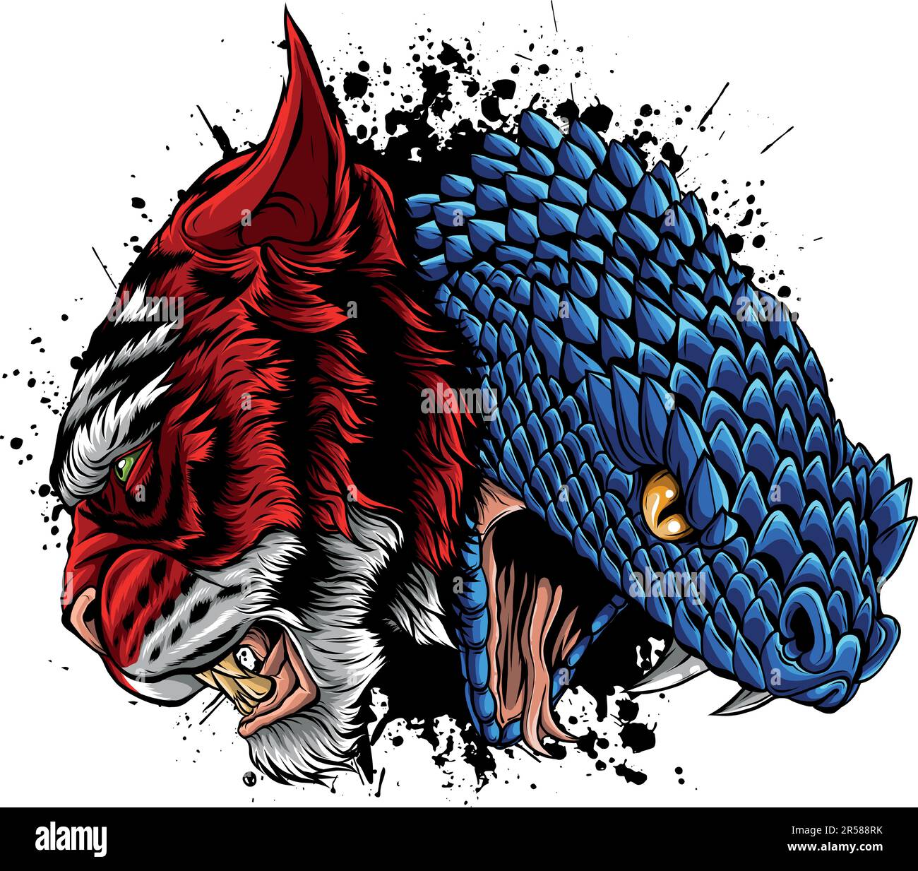 Tiger snake tattoo vector illustration on white background Stock Vector ...