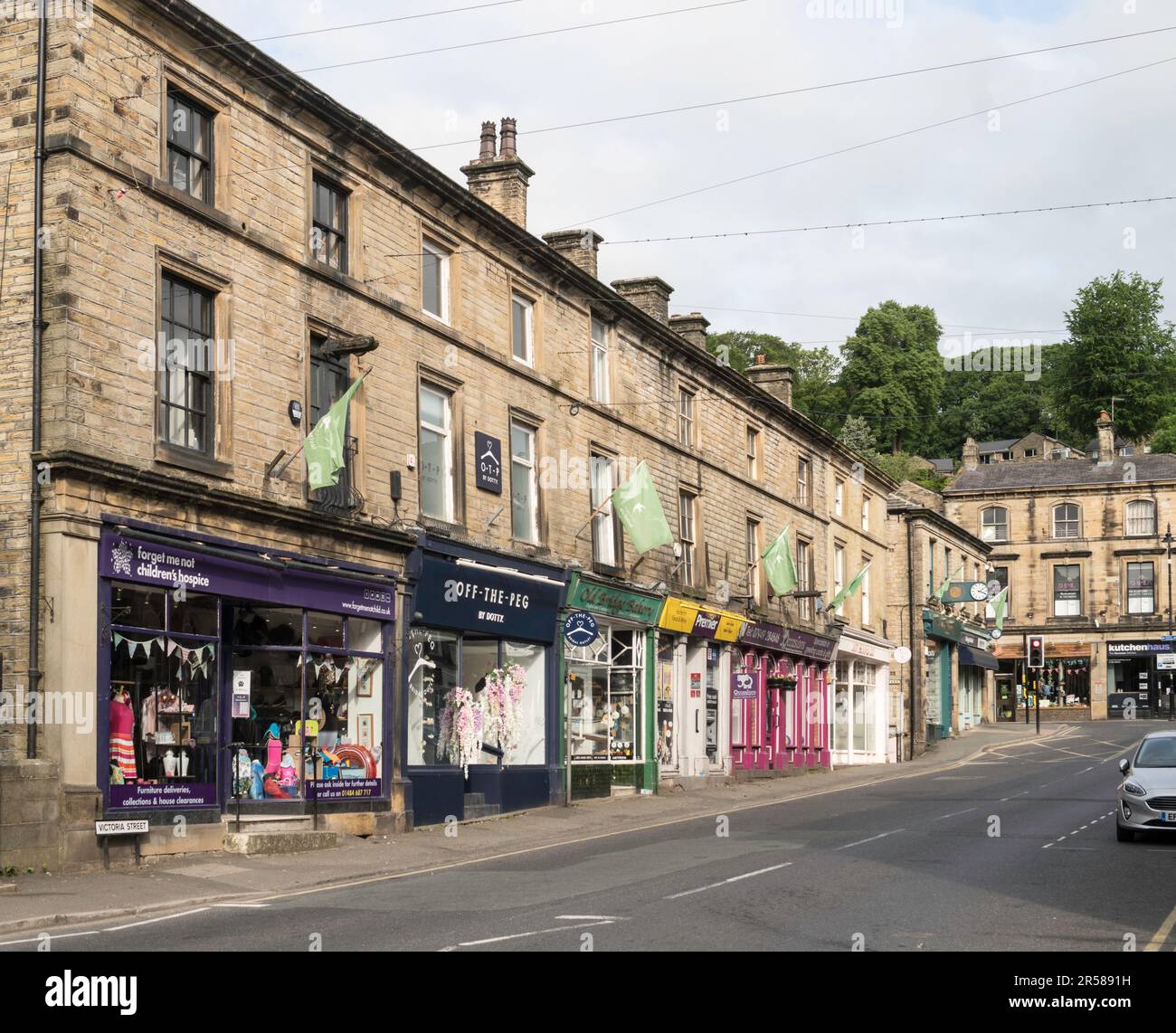 A terrace of shops in Victoria Street, Holmfirth, West Yorkshire ...
