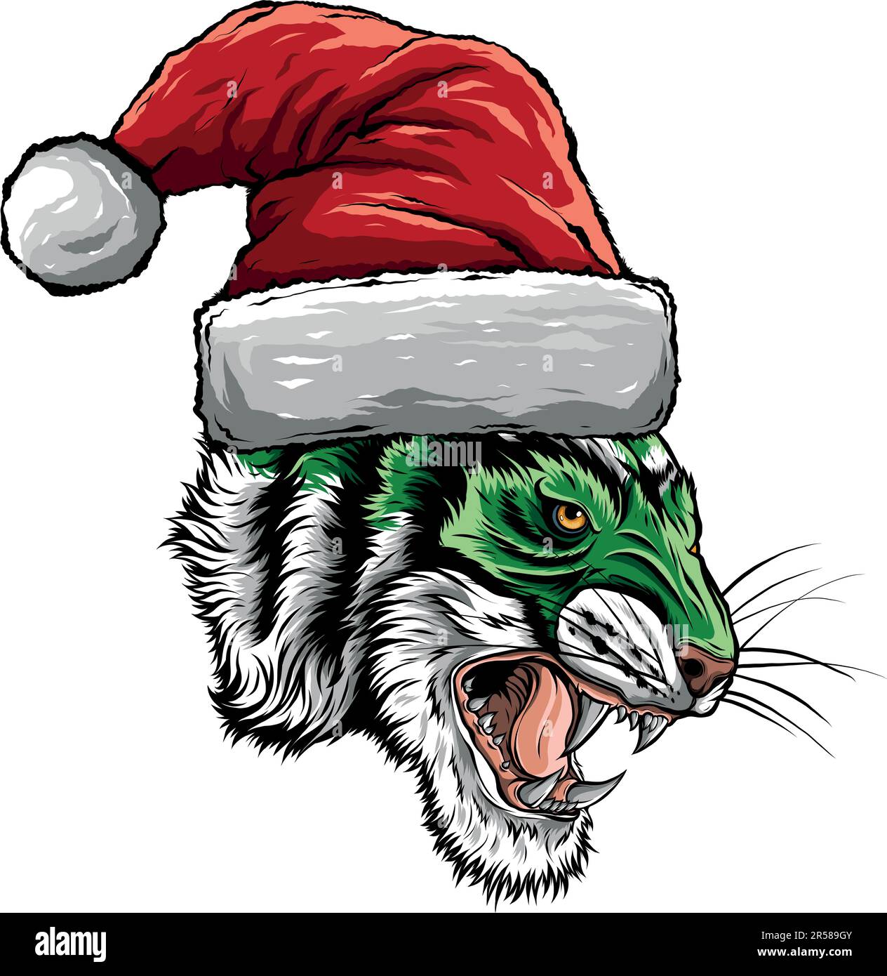 Tiger wearing a santa claus hat. Christmas tiger. vector illustration ...