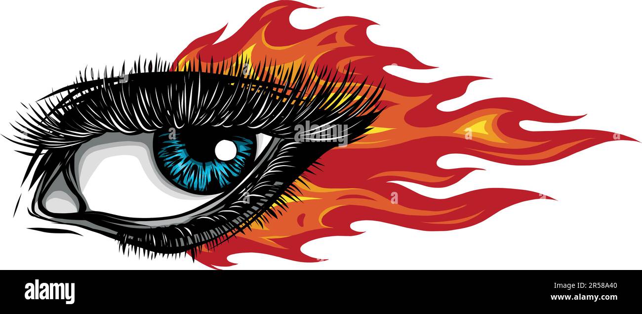 woman eye with fire and flames vector illustration Stock Vector Image ...