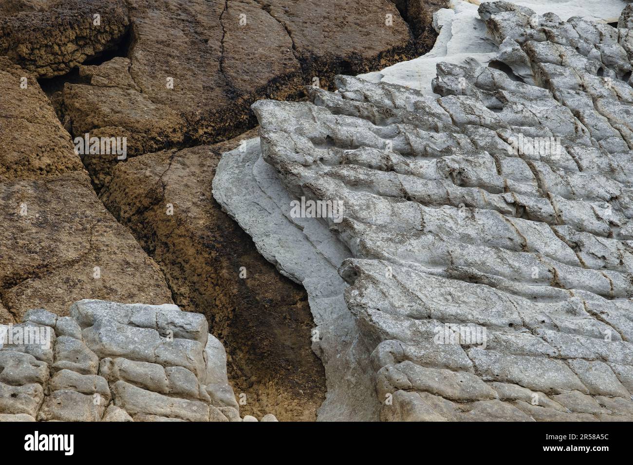 Coastal erosion of sedimentary rocks and landforms displaying the ...