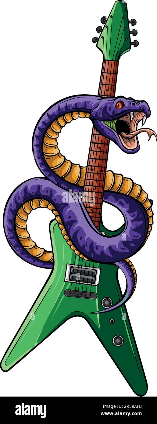 vector illustration of guitar with snake on white background Stock ...