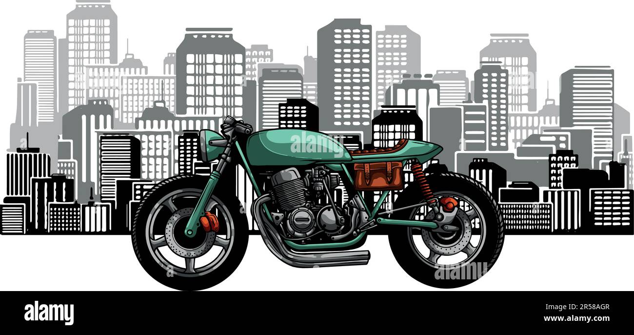 vector illustration of Colorful motorcycle on city in background Stock ...