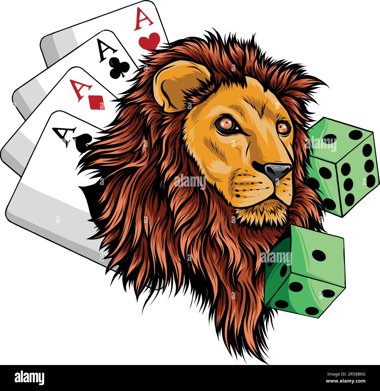 vector illustration of lion head with poker aces and dice Stock Vector ...