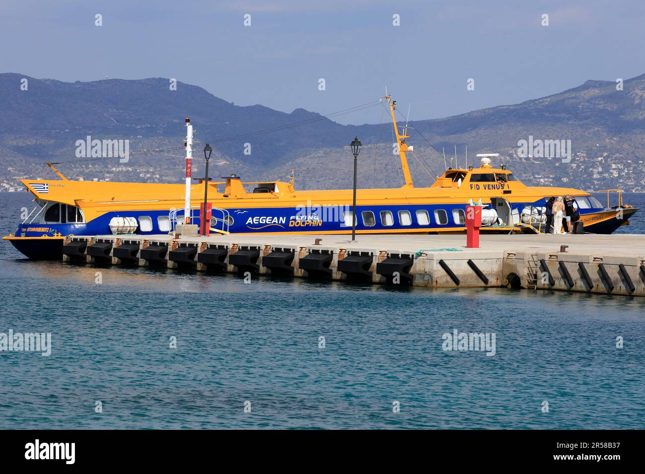 Aegean Flying Dolphin ferry transport boat, Skala harbour, Agistri ...