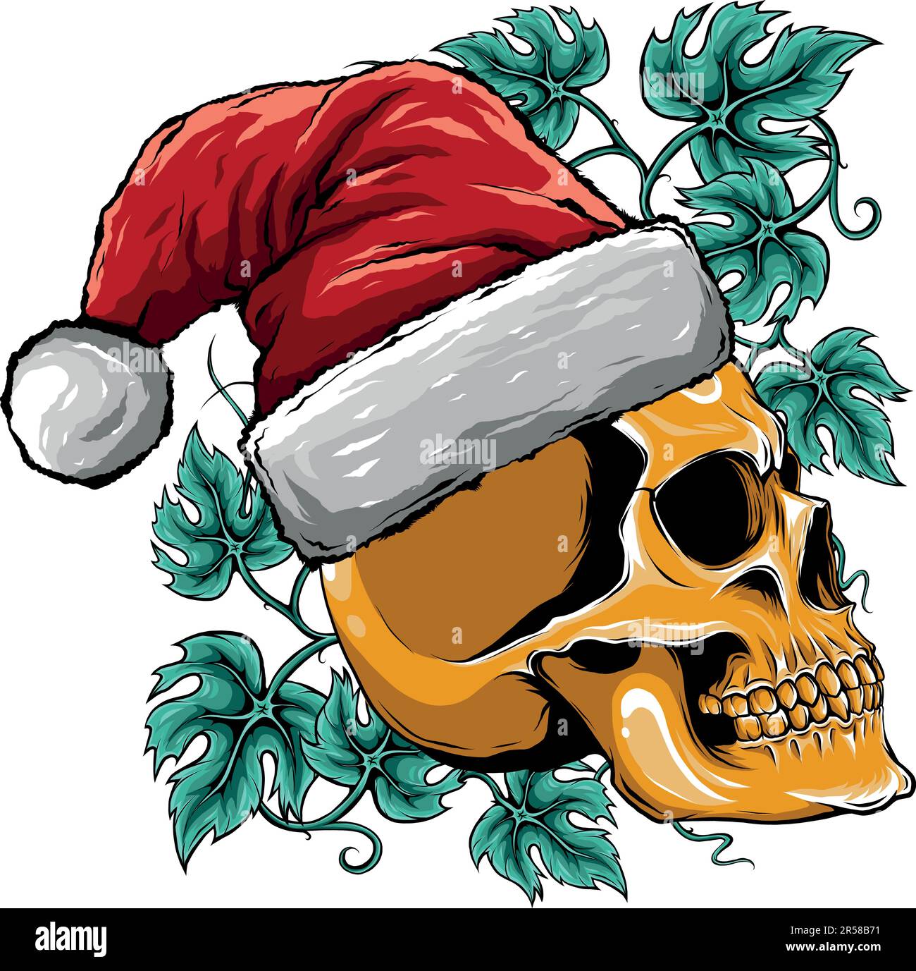 vector illustration of christmas skull wearing santa claus hat Stock ...