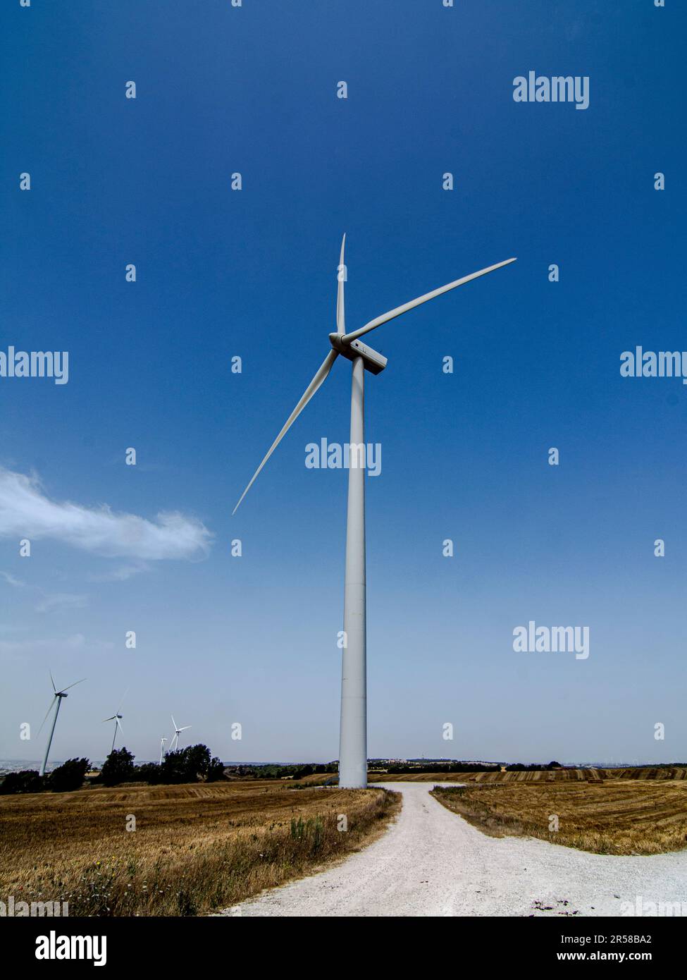 Wind turbine in a wind field in central Catalonia. Spain Stock Photo ...