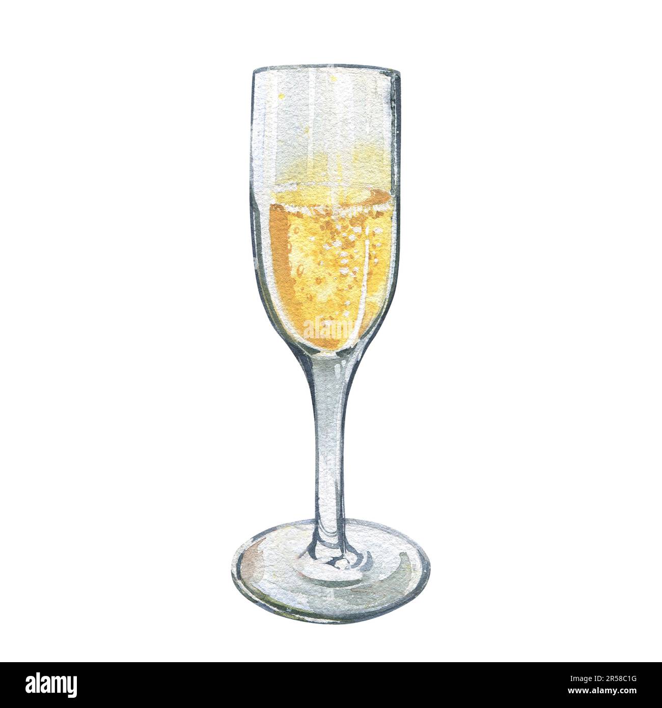 Champagne cristal glass isolated on white background. Watercolor hand ...
