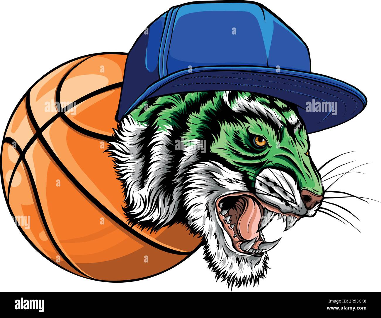 A Tiger angry animal sports mascot with a basketball ball Stock Vector ...