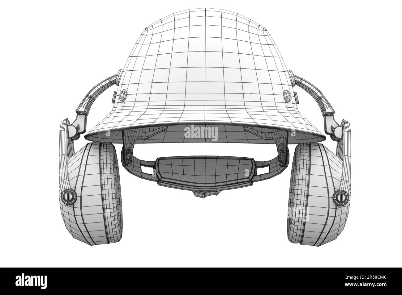 Safety helmet or hard cap and earphones muffs isolated on white ...