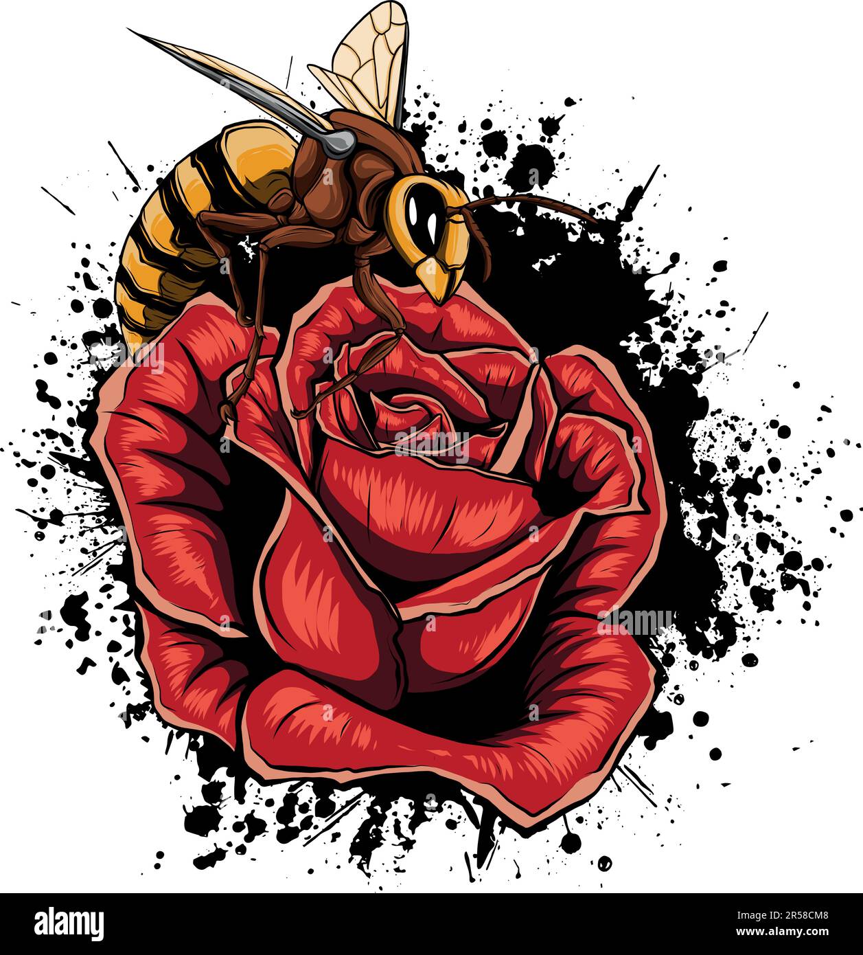 vector illustration of bee on rose art design Stock Vector Image & Art ...
