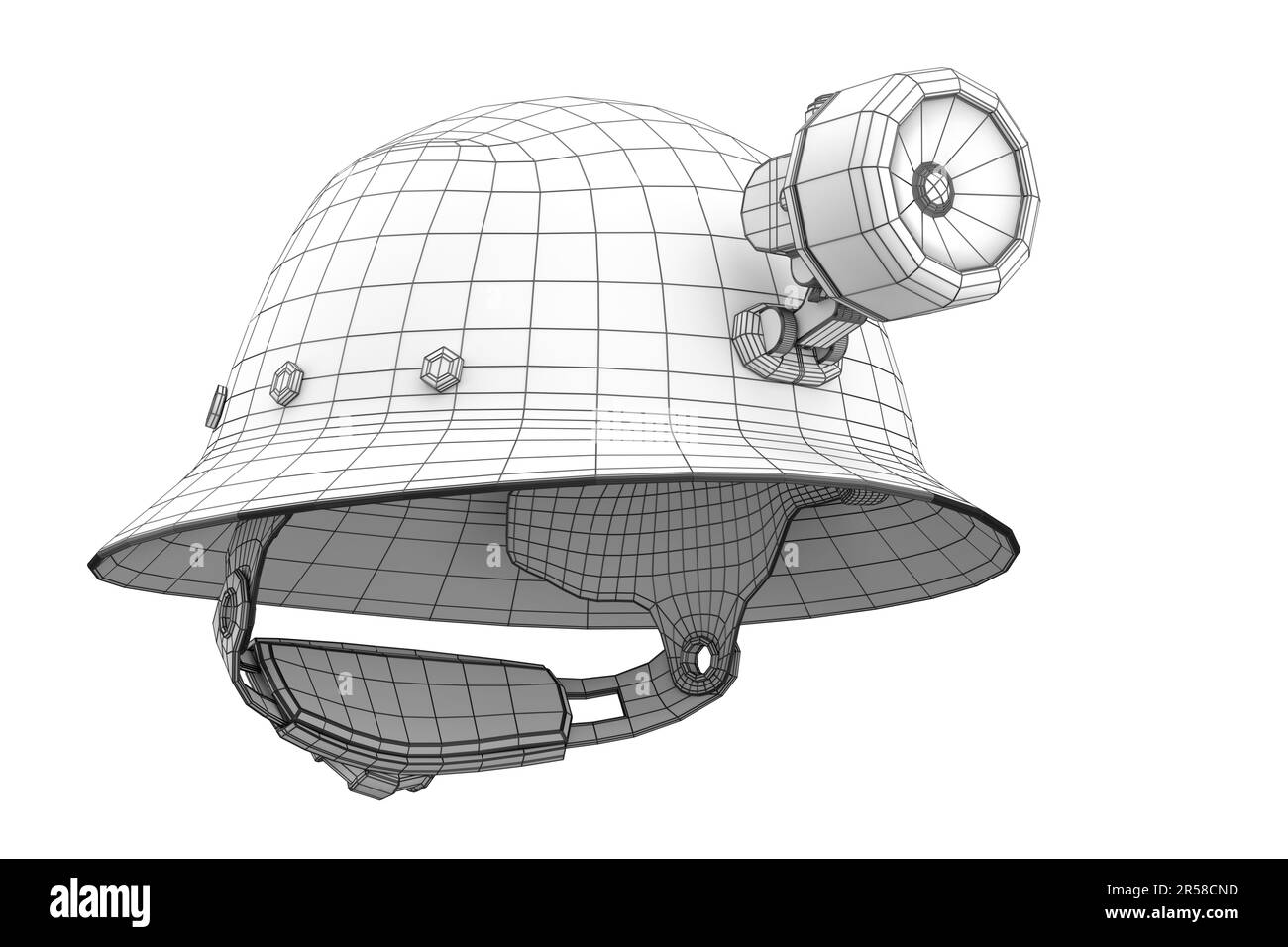 Safety helmet or hard cap with flashlight and earphones muffs isolated ...