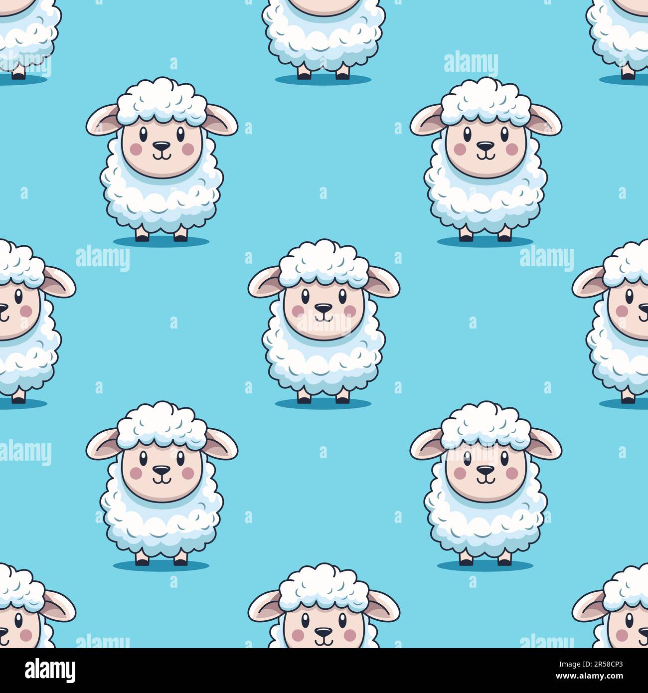Vector Seamless Pattern with Funny Cute Sheep on Blue Background ...
