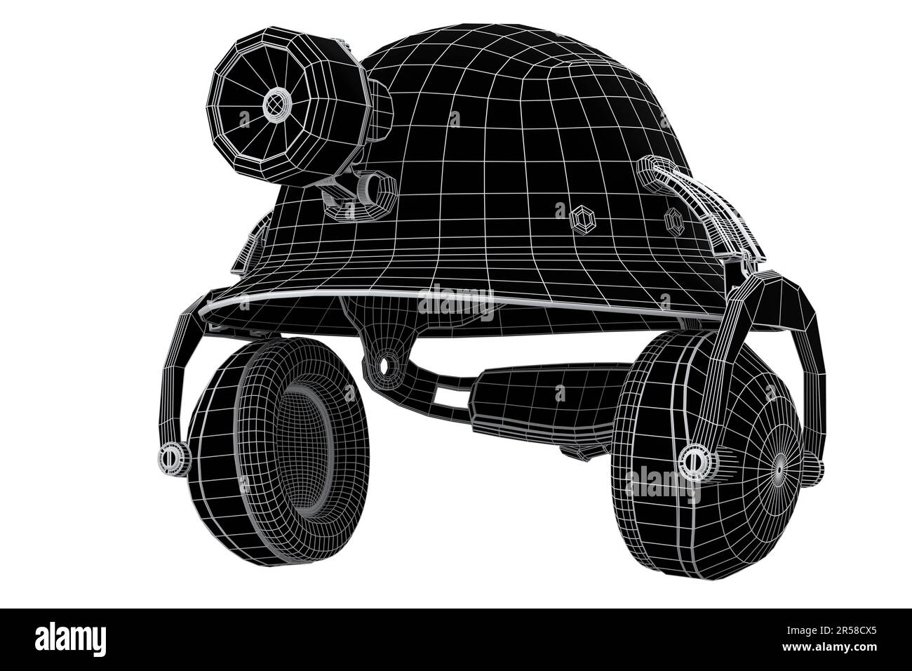 Safety helmet or hard cap with flashlight and earphones muffs isolated ...