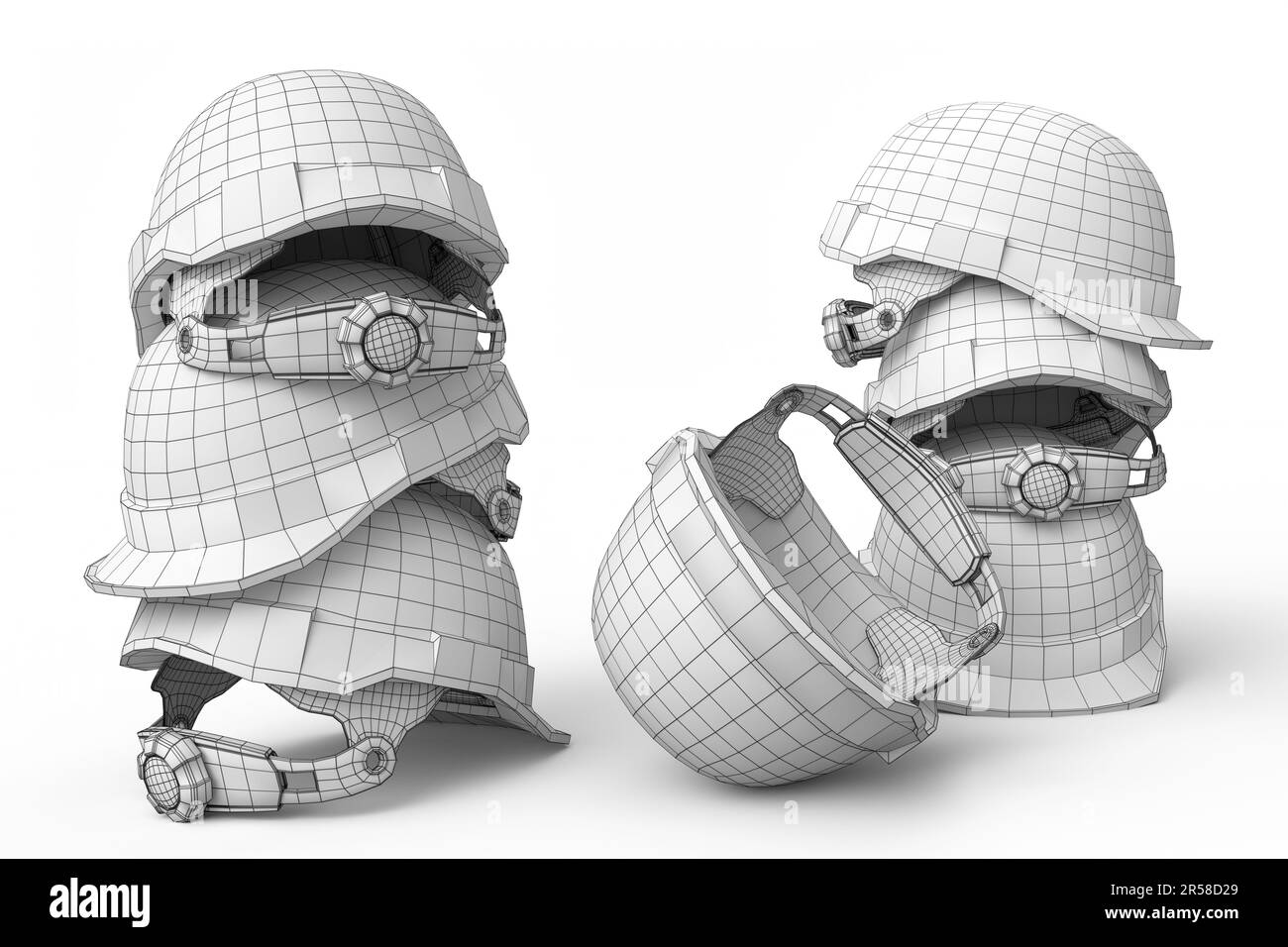 Set of safety helmet or hard cap isolated on white background. 3d ...