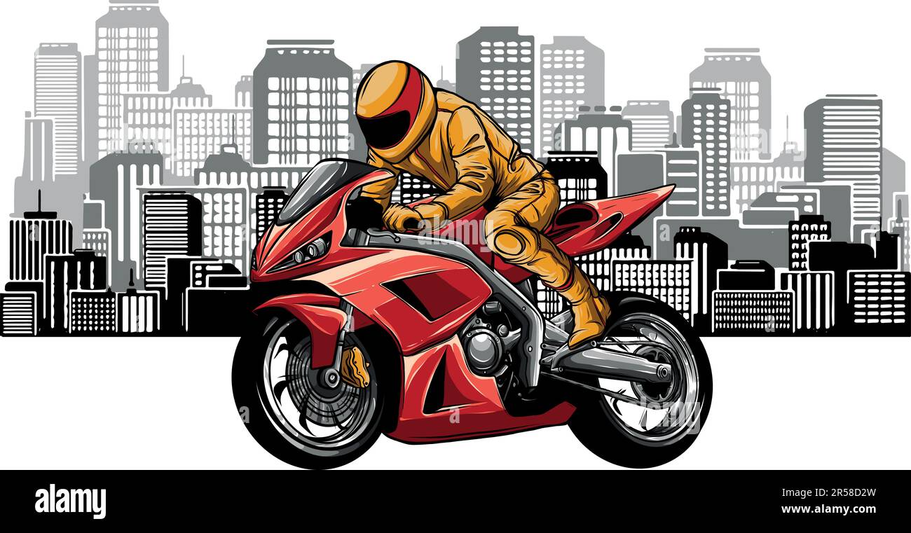 vector illustration of motorcycle on city background Stock Vector Image ...