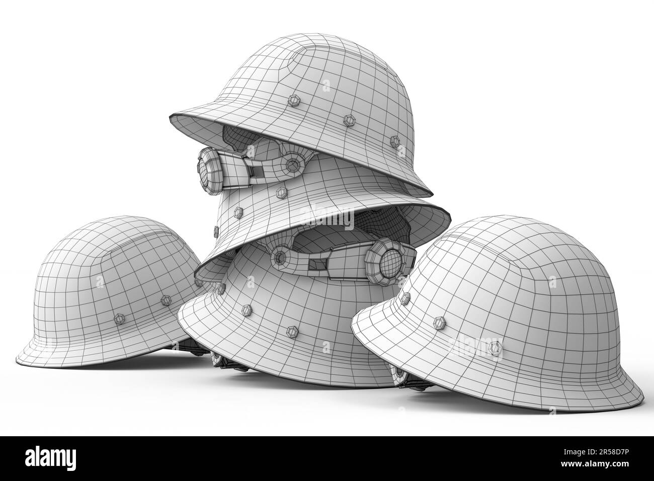 Set of safety helmet or hard cap isolated on white background. 3d ...